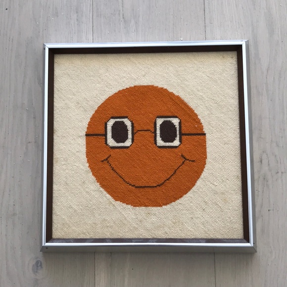 Vintage | Wall Decor | Vintage Framed Smiley Face Needlepoint Art ...